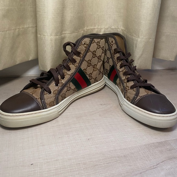 Gucci | Shoes | Gucci High Top Logo Shoes Only Worn Once Outside No ...